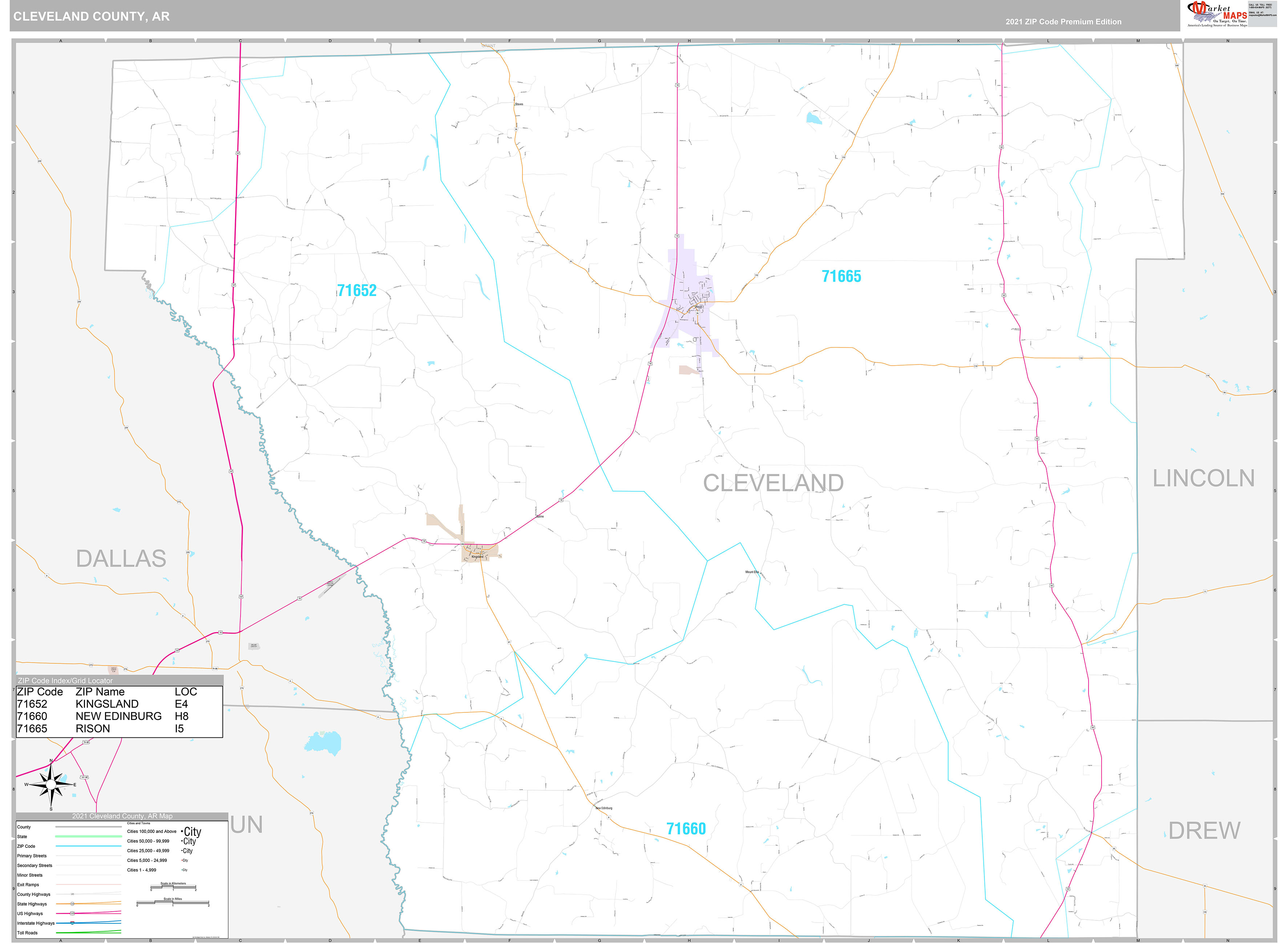 Cleveland County Wall Map Premium Style - marketmaps.com