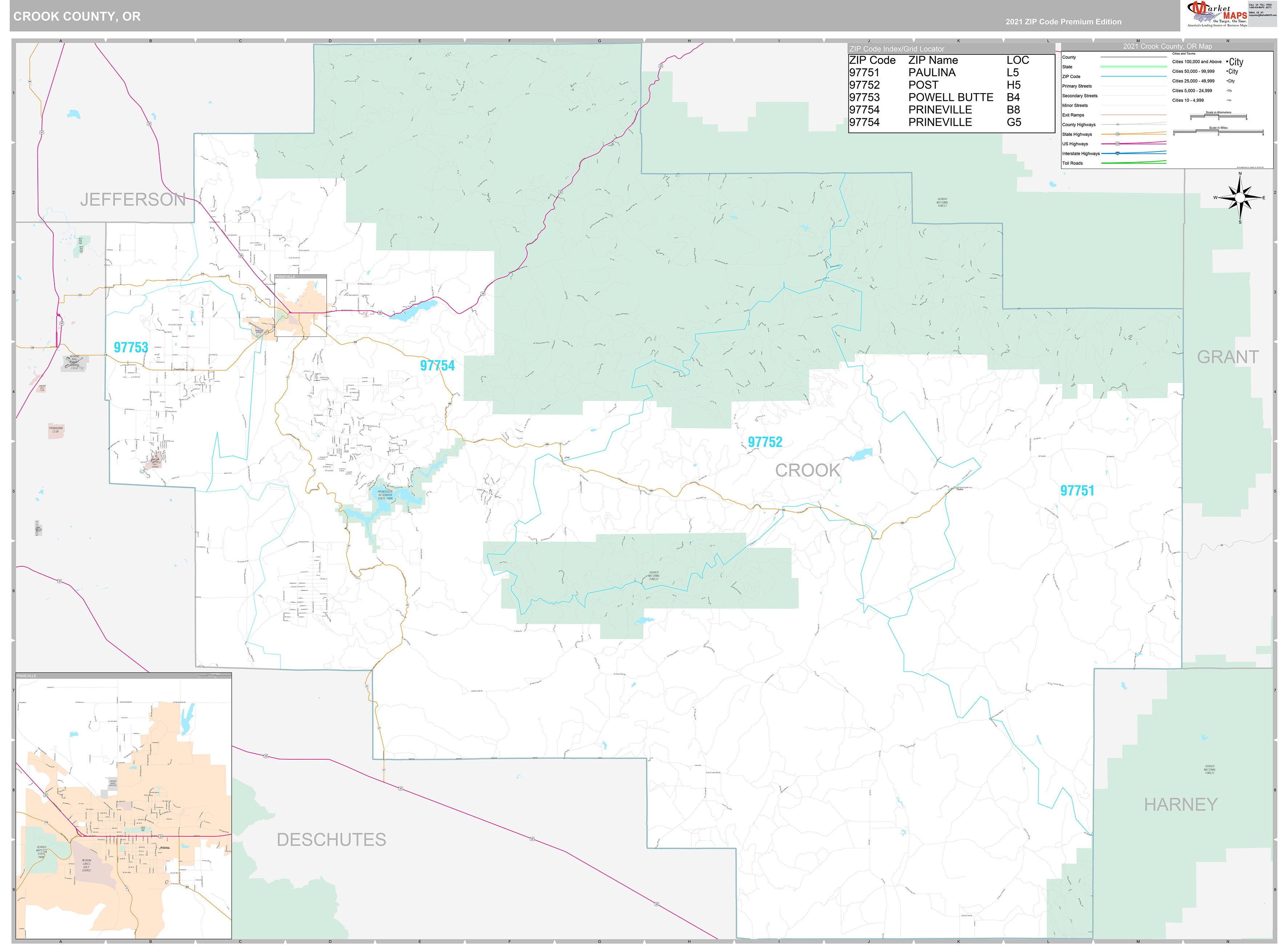 Crook County Wall Map Premium Style - marketmaps.com