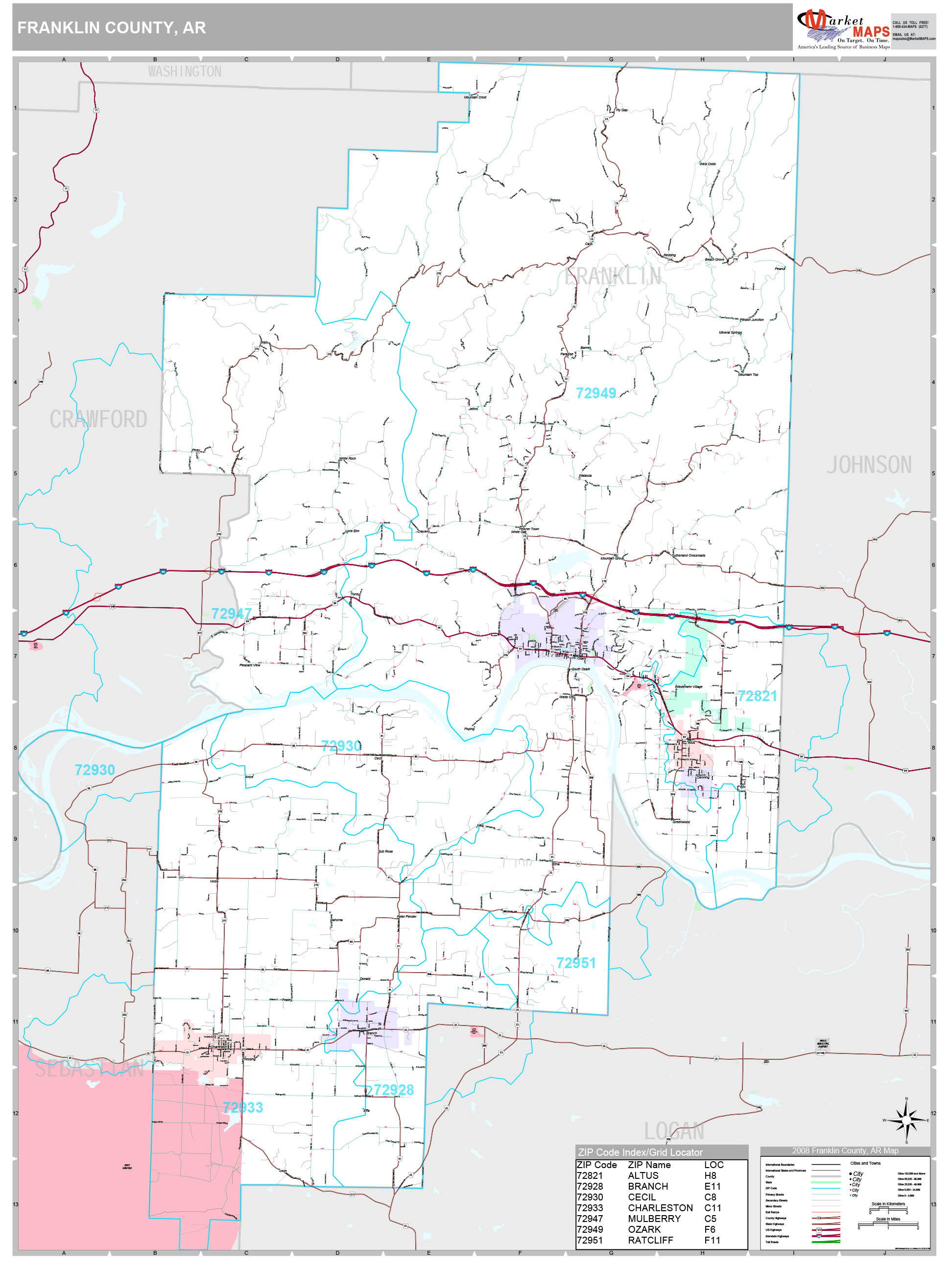 Franklin County Wall Map Premium Style - marketmaps.com