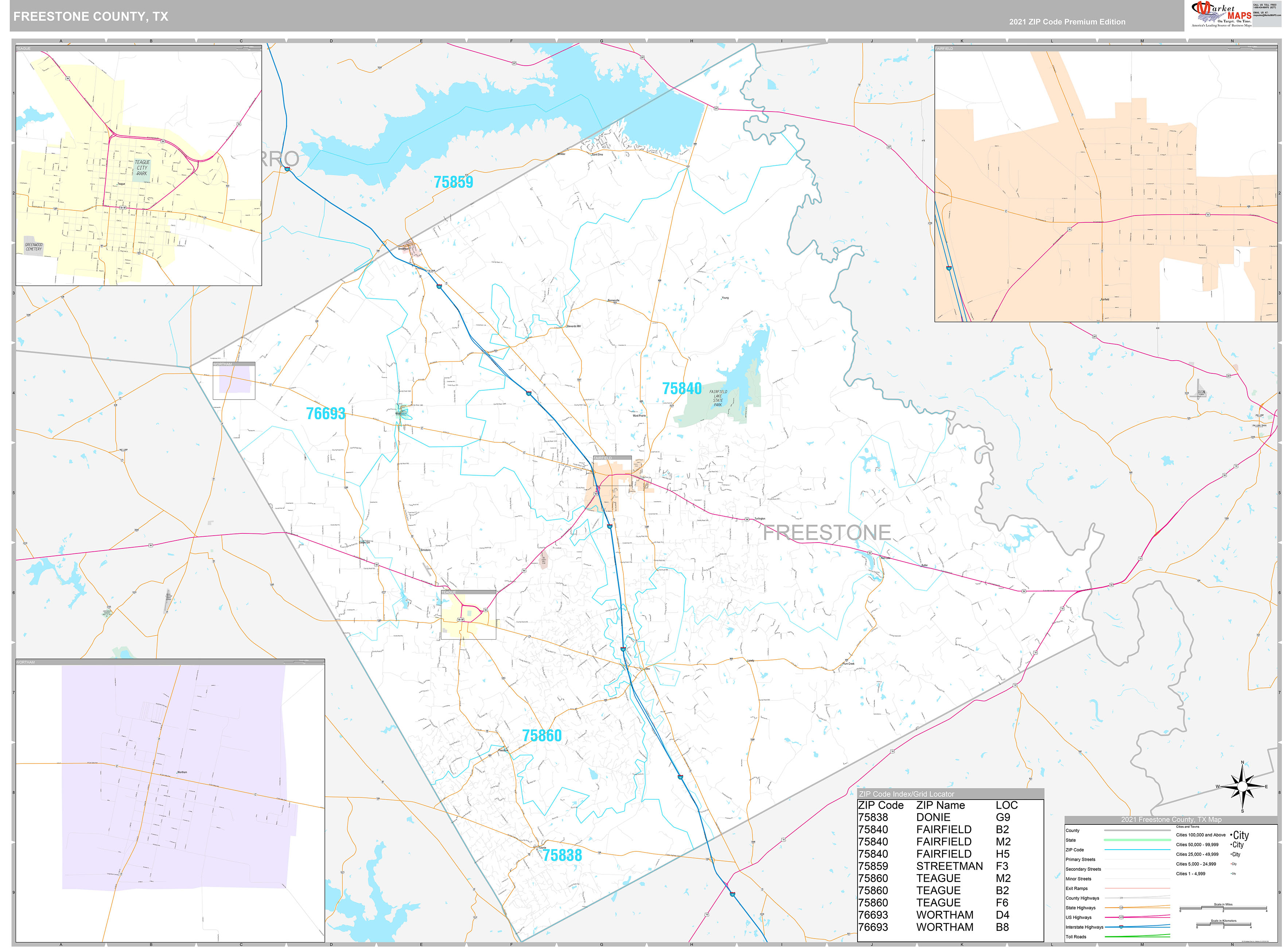 Freestone County Wall Map Premium Style - marketmaps.com