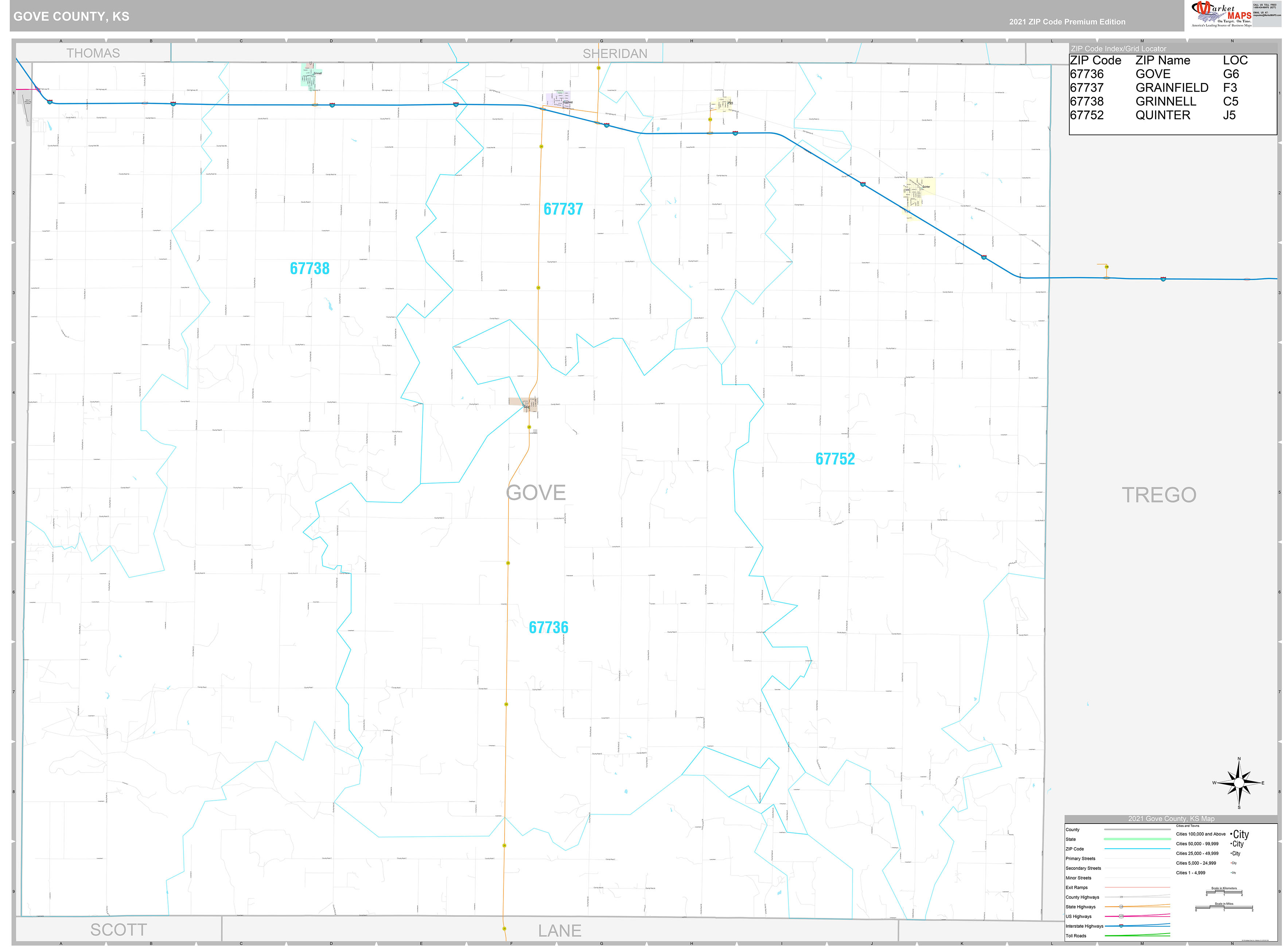 Gove County Wall Map Premium Style - marketmaps.com