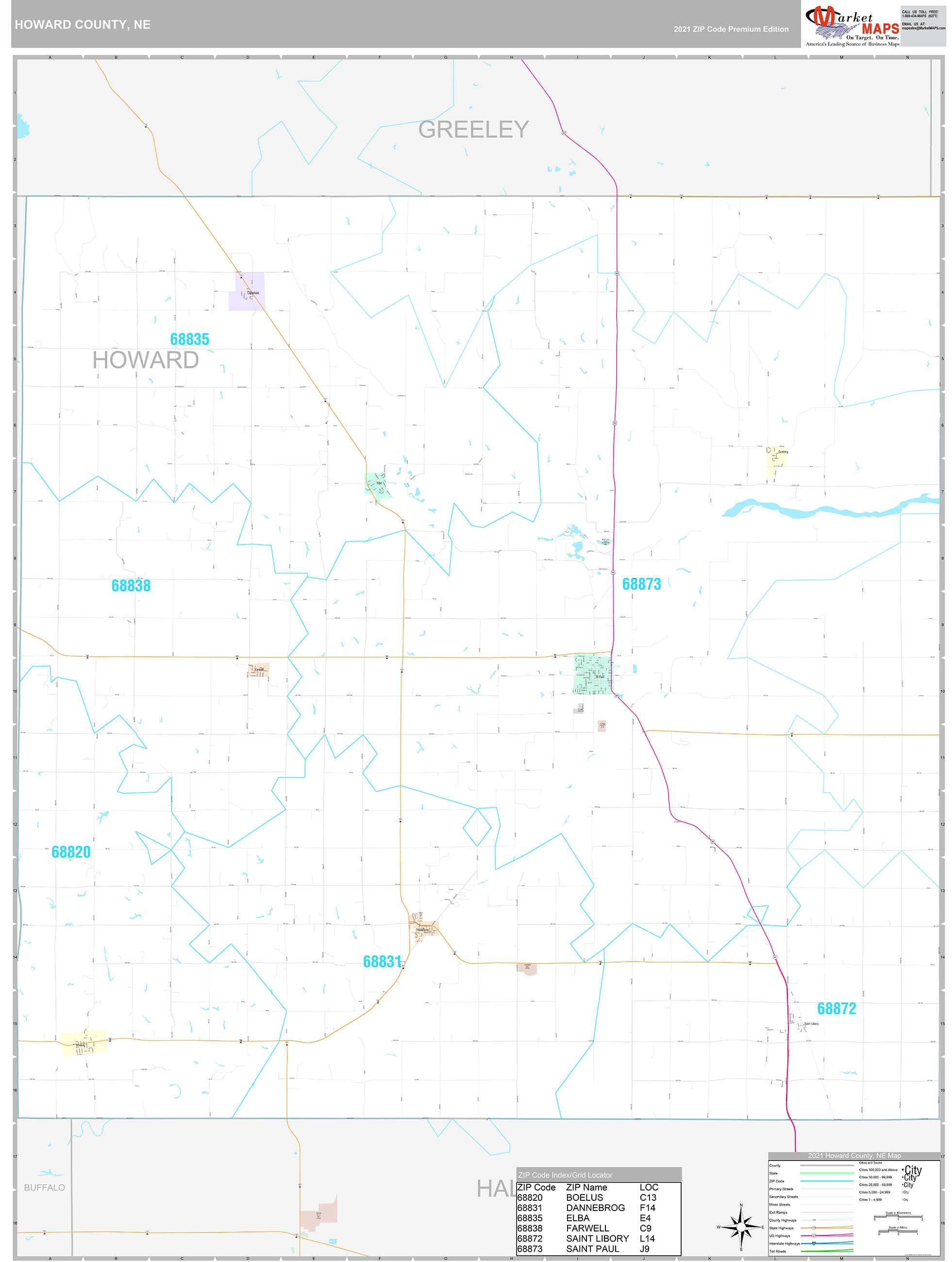 Howard County Wall Map Premium Style - marketmaps.com