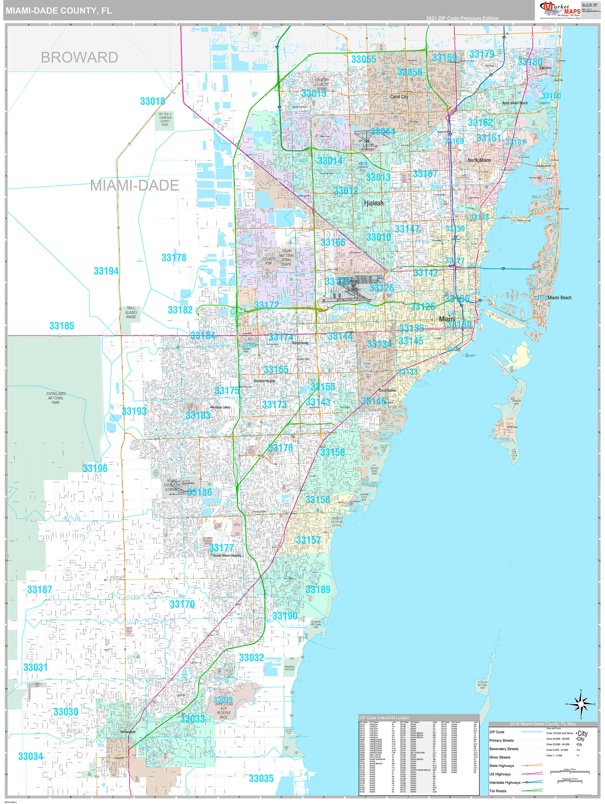 Miami Dade County Wall Map Premium Style