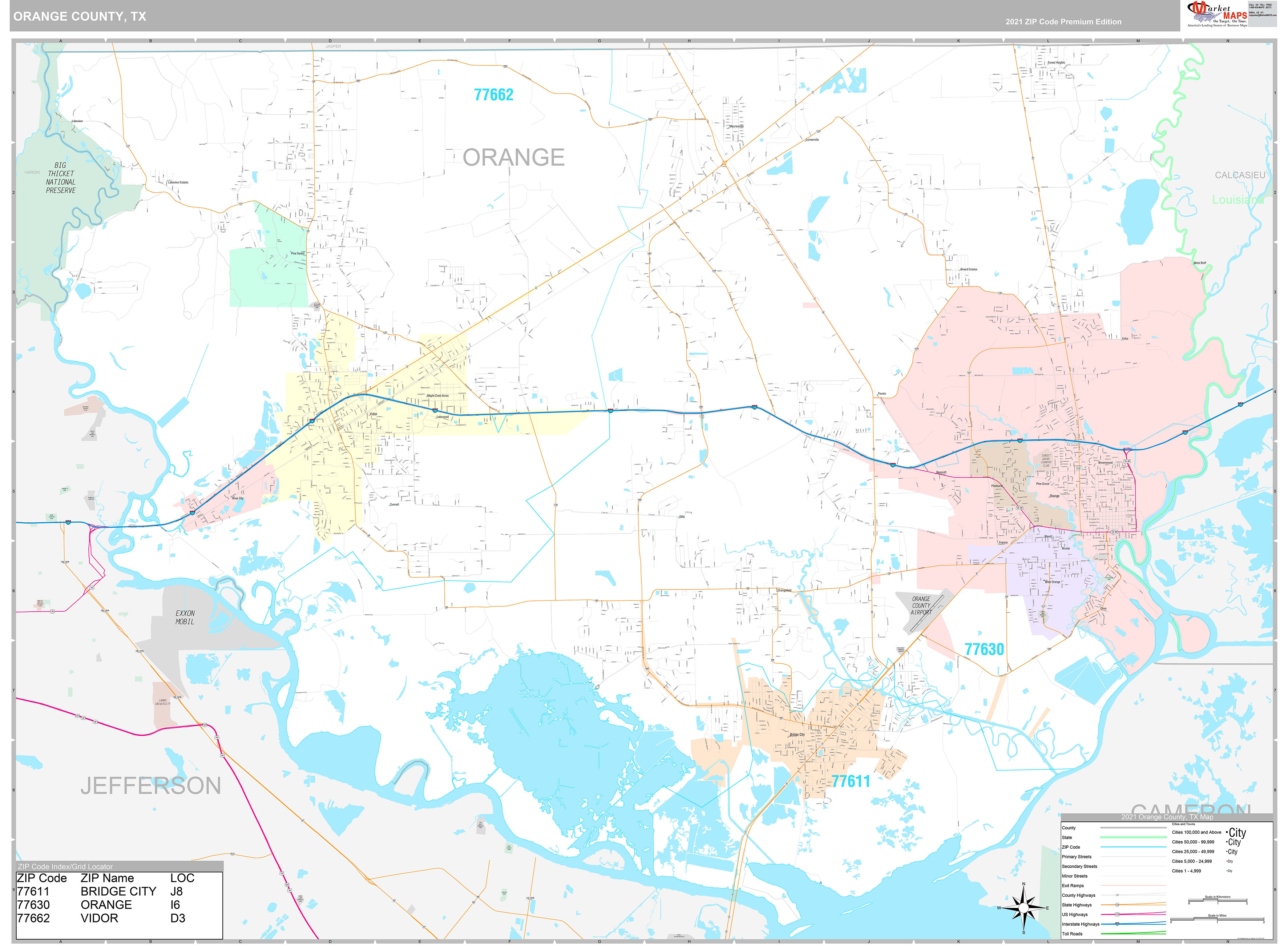 Orange County Wall Map Premium Style - marketmaps.com