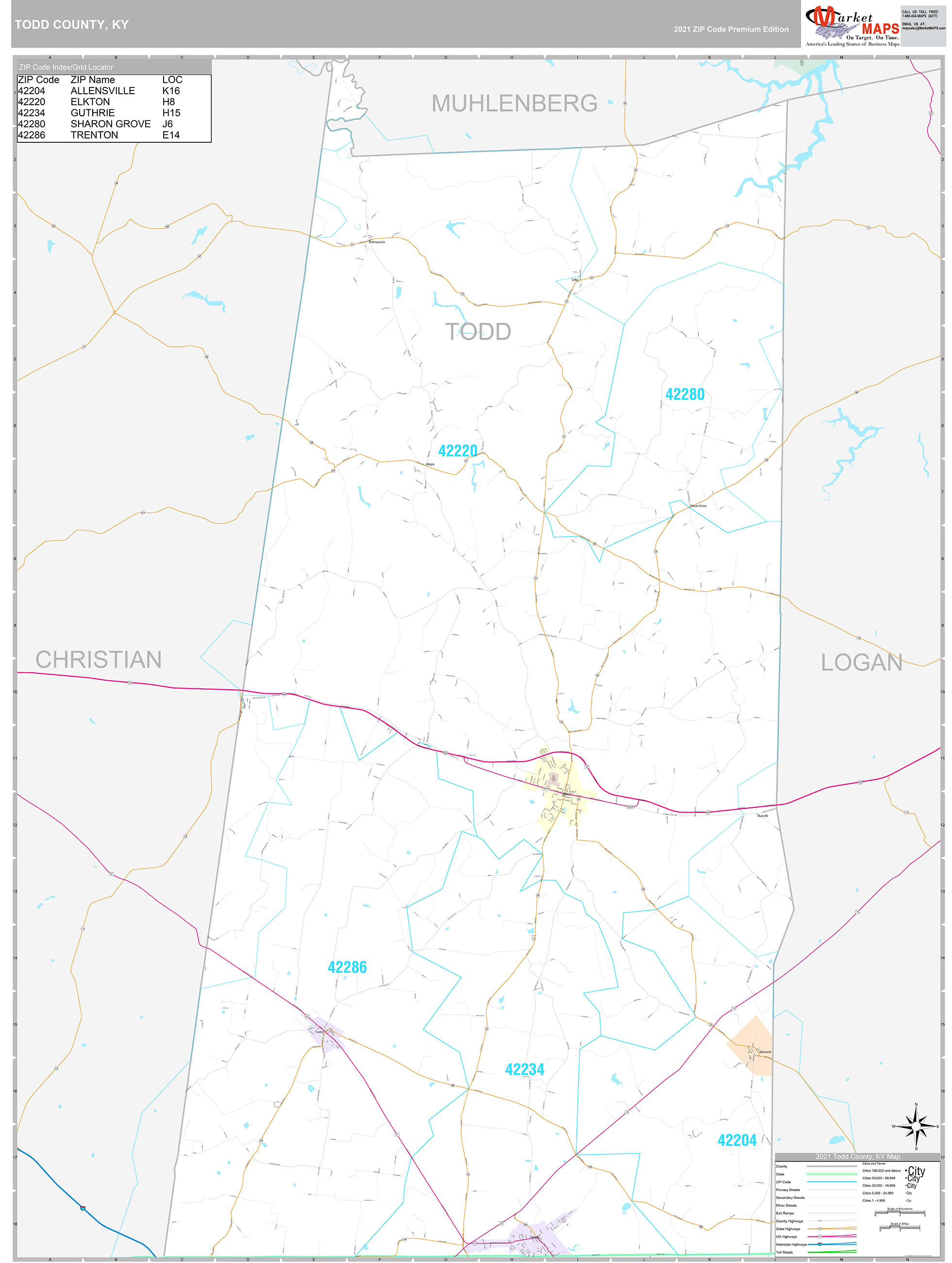 Todd County Wall Map Premium Style - marketmaps.com